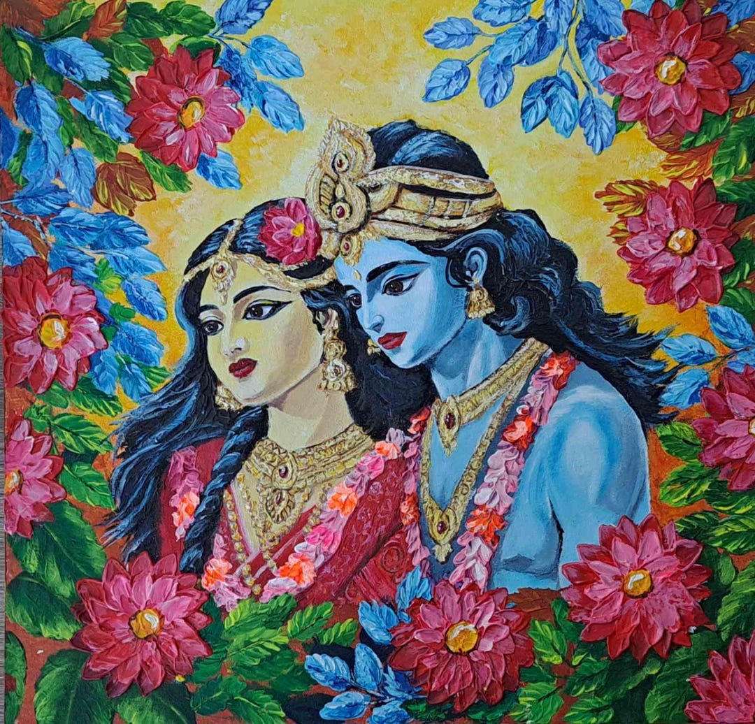 Radha Krishna Painting Hindu God Radha Krishna Hand Painted Impasto ...