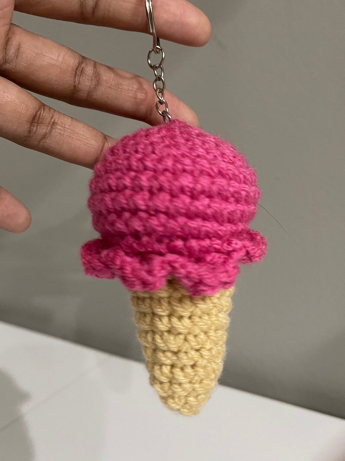 Crochet Ice Cream Cone Keychain - Crochet Dessert, Mini Ice Cream ...