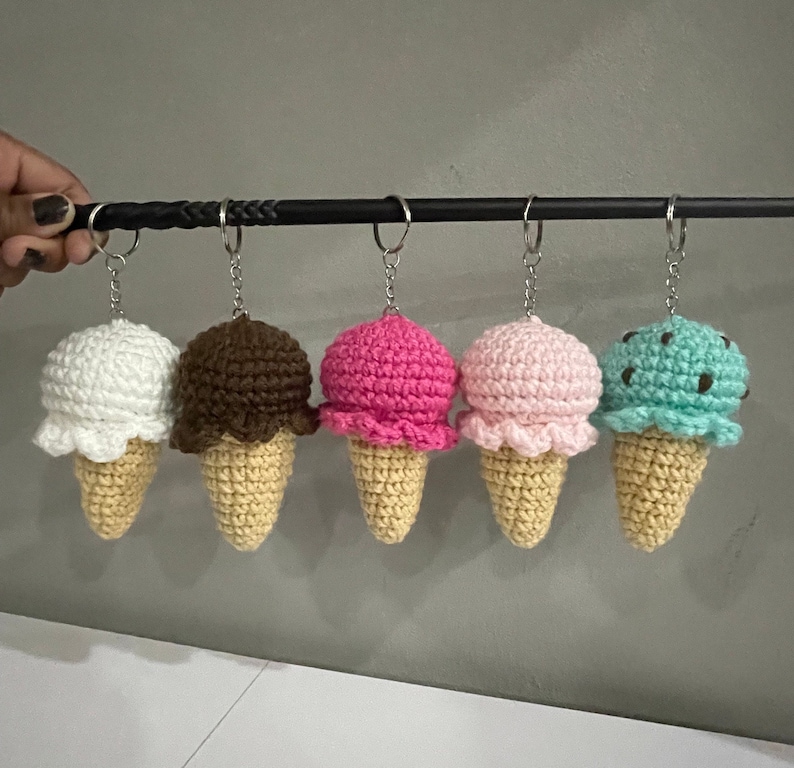 Crochet Ice Cream Cone Keychain - Etsy