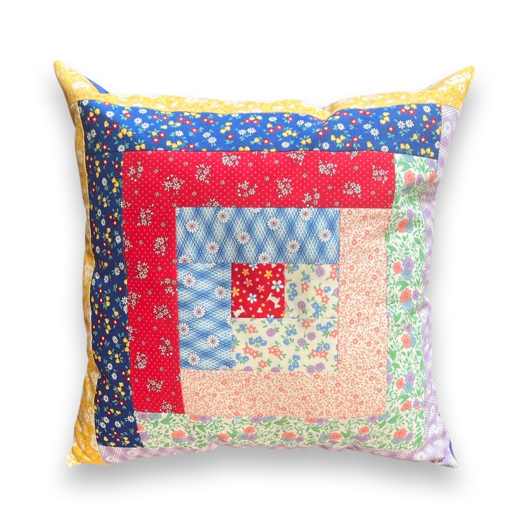 Handmade Log Cabin Quilted Cotton 18 Inch Pillow Cover - Etsy