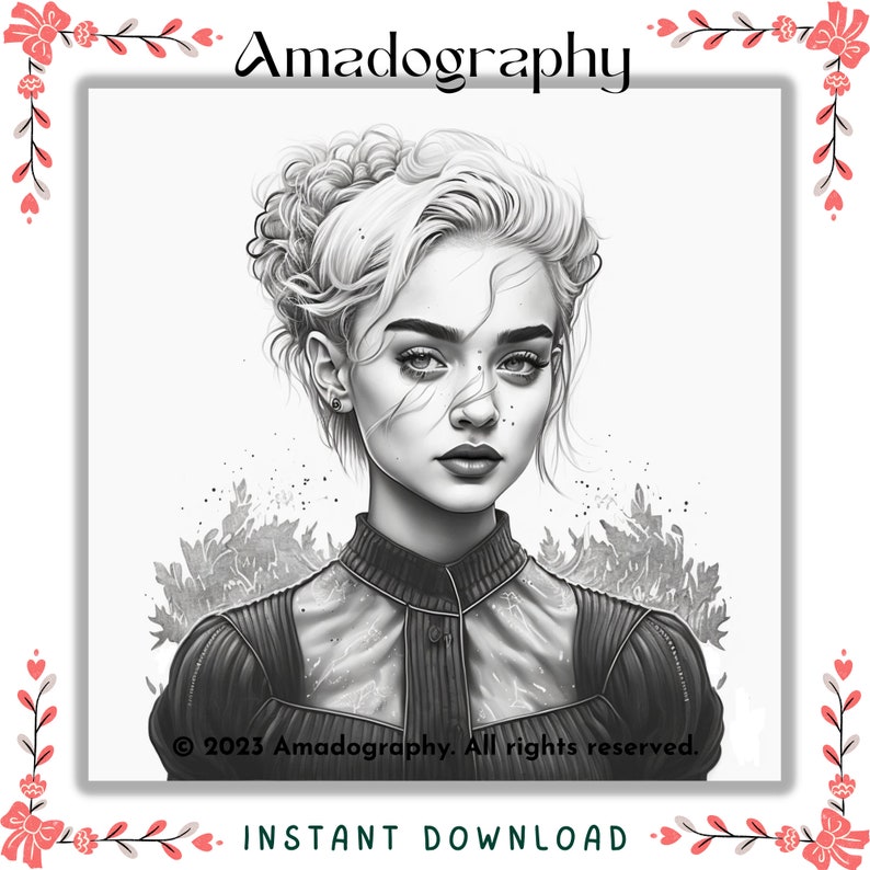 Beautiful Girl Coloring Pages Printable Hand-drawn Artwork - Etsy