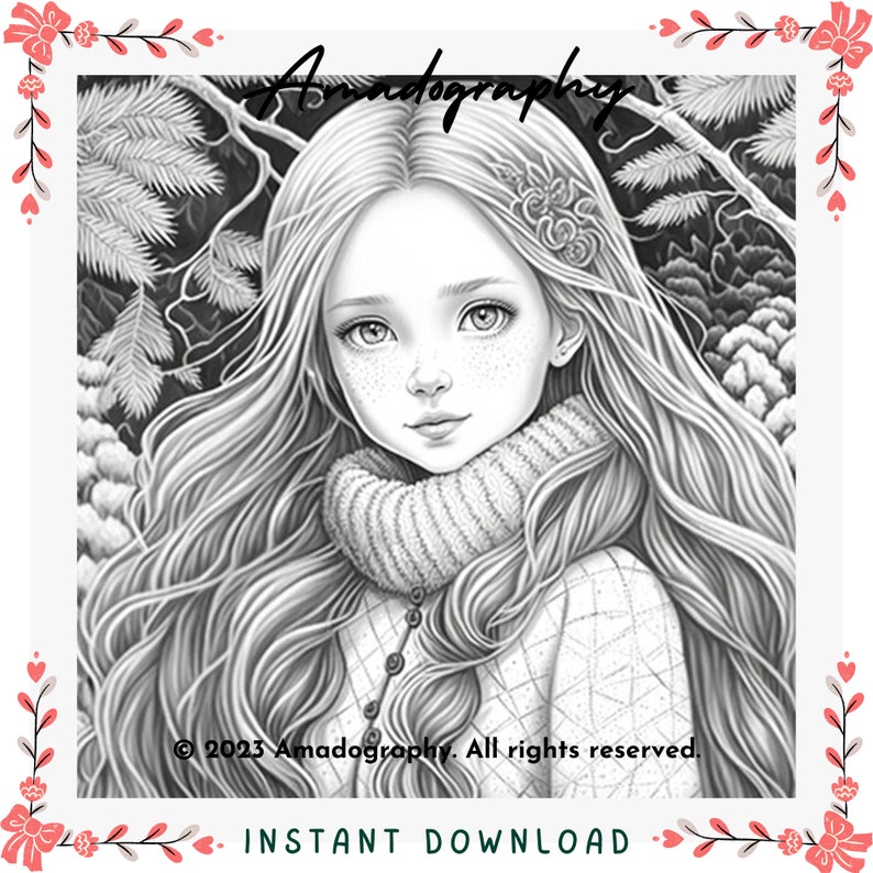 Winter Cute Girls Coloring Page Printable Adult Coloring - Etsy