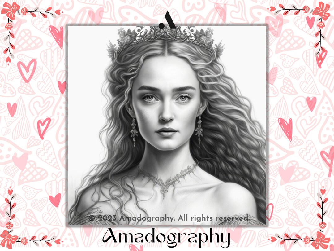 Beautiful Grayscale Princess Wall Art Coloring Page Printable Adult ...