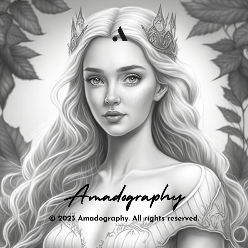 Realistic Grayscale Princess Girls Art Coloring Page - Etsy