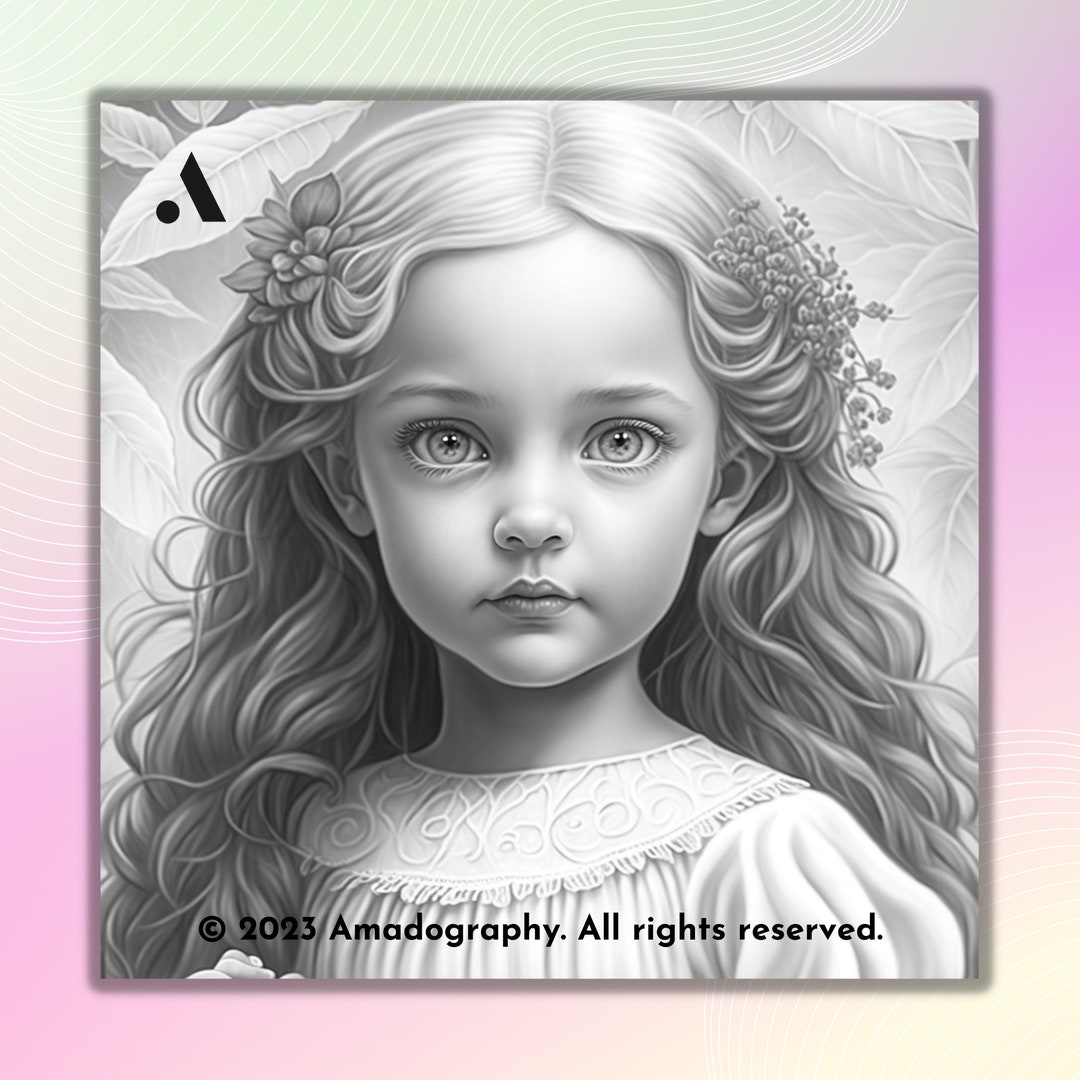 Pretty Realistic Child Girls Wall Art Coloring Page - Etsy