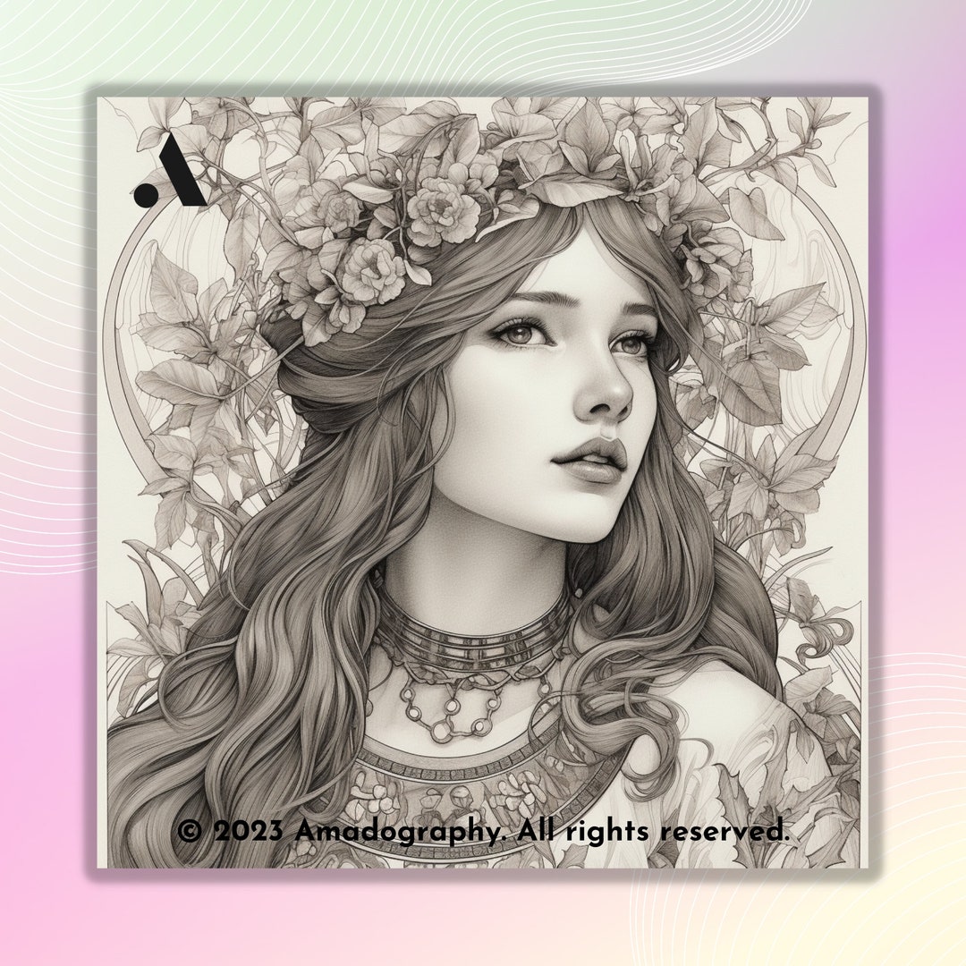 Princess Girls Spring Flowers • Coloring Page • Printable Adult ...