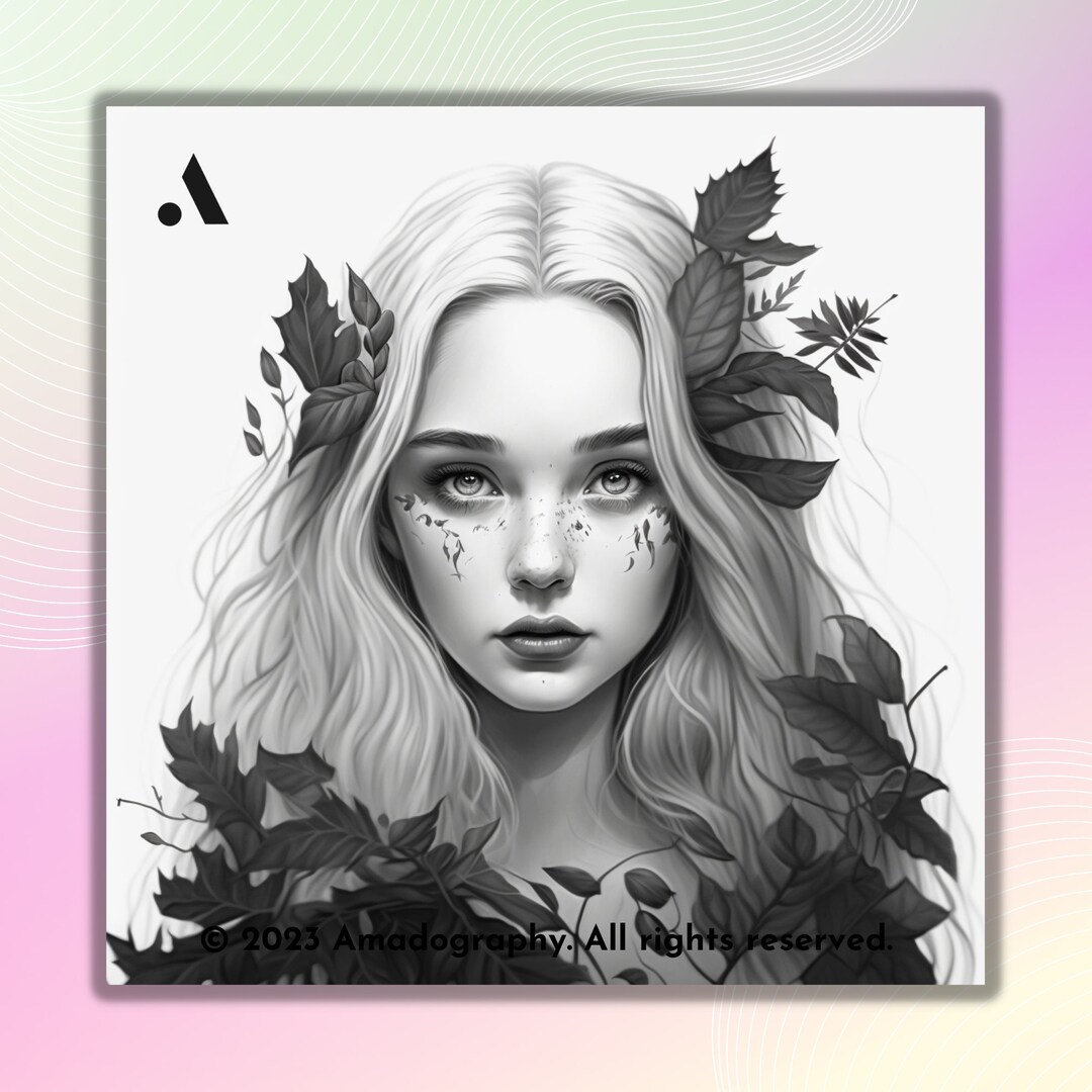 Pretty Realistic Girls Wall Art Coloring Page Printable Adult Coloring ...