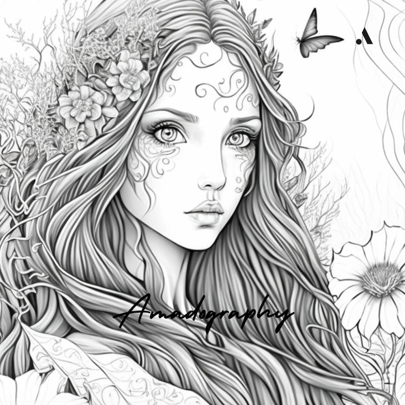 Butterfly Girls Coloring Page Printable Adult Coloring - Etsy