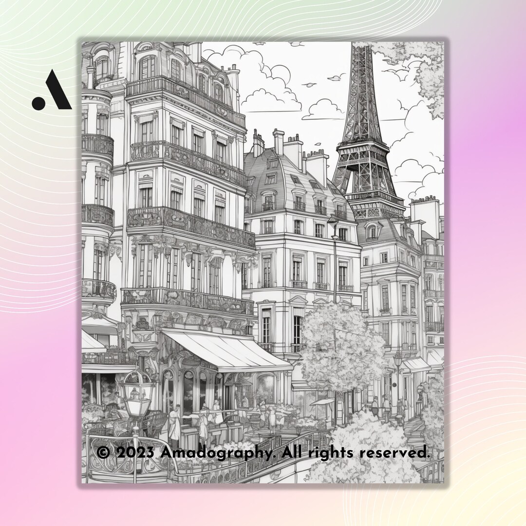 Paris Grayscale Wall Art Coloring Page Printable Adult Coloring Pages ...