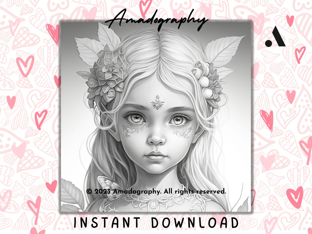 Cute Delicate Fairy Girls Coloring Page Printable Adult Coloring Pages ...