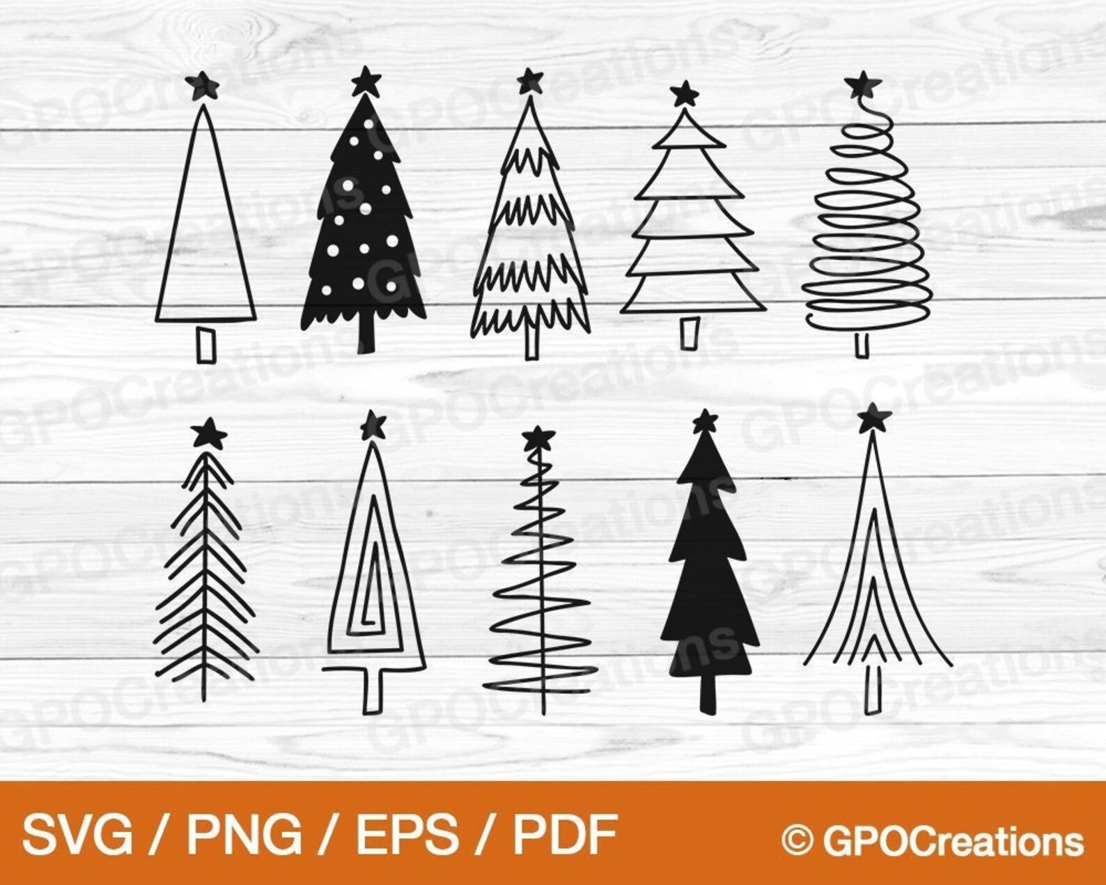 Christmas Tree Doodles SVG, Christmas Trees SVG, Merry Christmas SVG ...