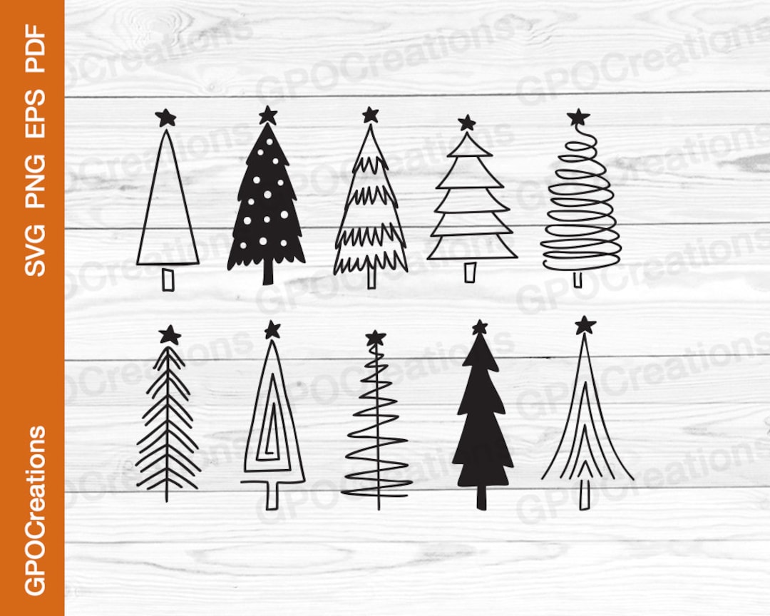Christmas Tree Doodles SVG, Christmas Trees SVG, Merry Christmas SVG ...