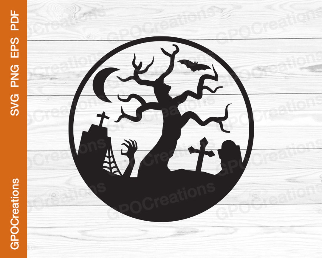 Halloween Graveyard SVG, Spooky Graveyard Cemetery Png Clipart Cut File ...