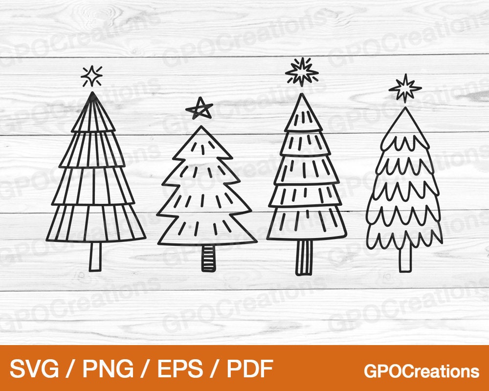 Christmas Tree Doodles SVG, Merry Christmas SVG, Christmas Trees SVG ...