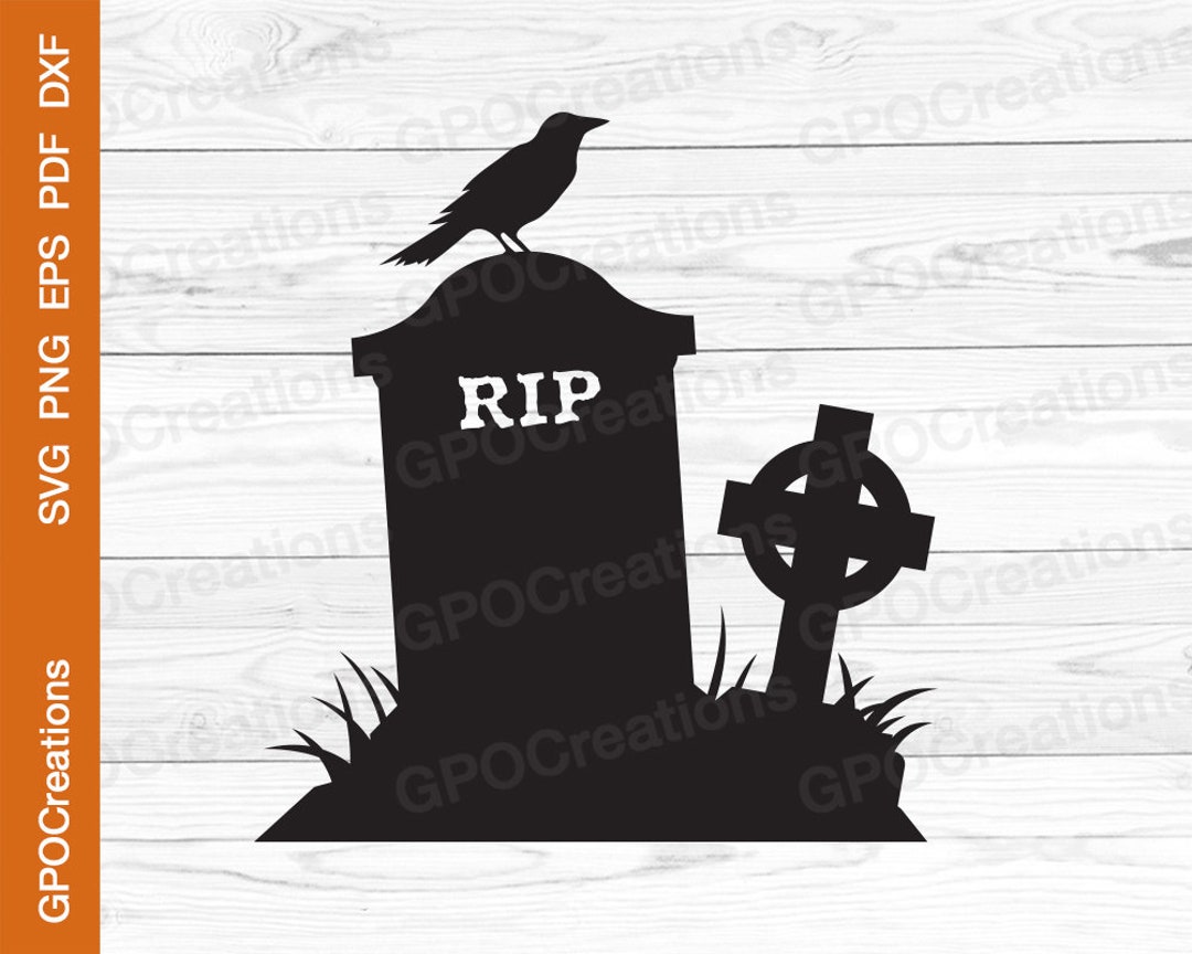 Tombstone SVG, Crow SVG, Halloween Graveyard Crow SVG, Gravestone ...