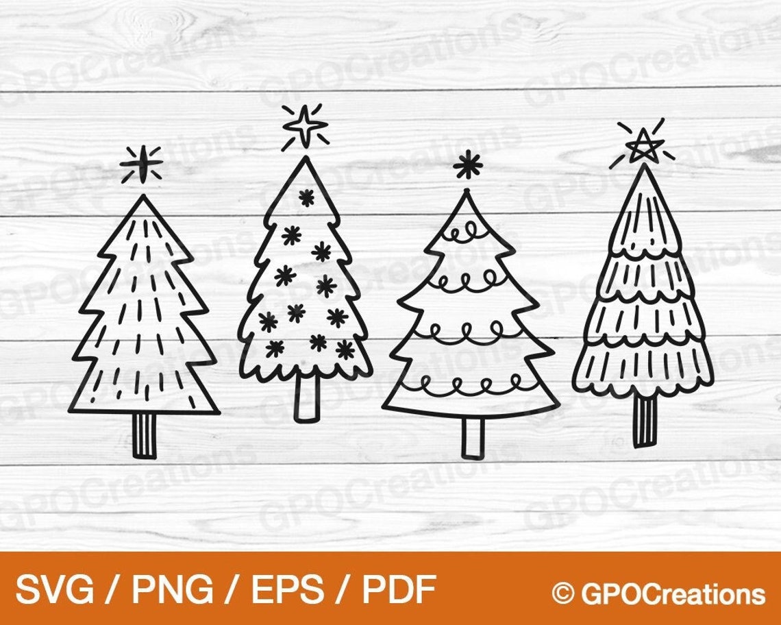 Christmas Tree Doodles SVG Christmas Trees SVG Xmas Tree - Etsy