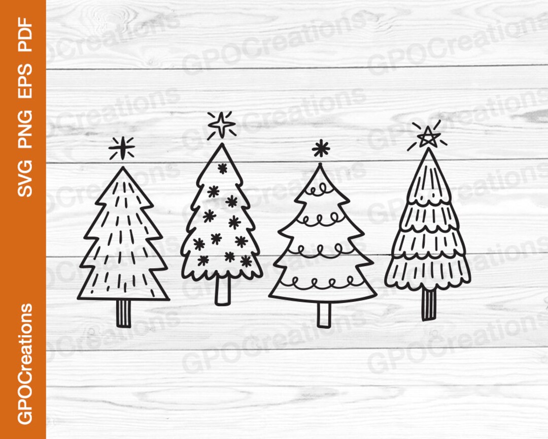 Christmas Tree Doodles SVG, Christmas Trees SVG, Xmas Tree SVG, Merry ...