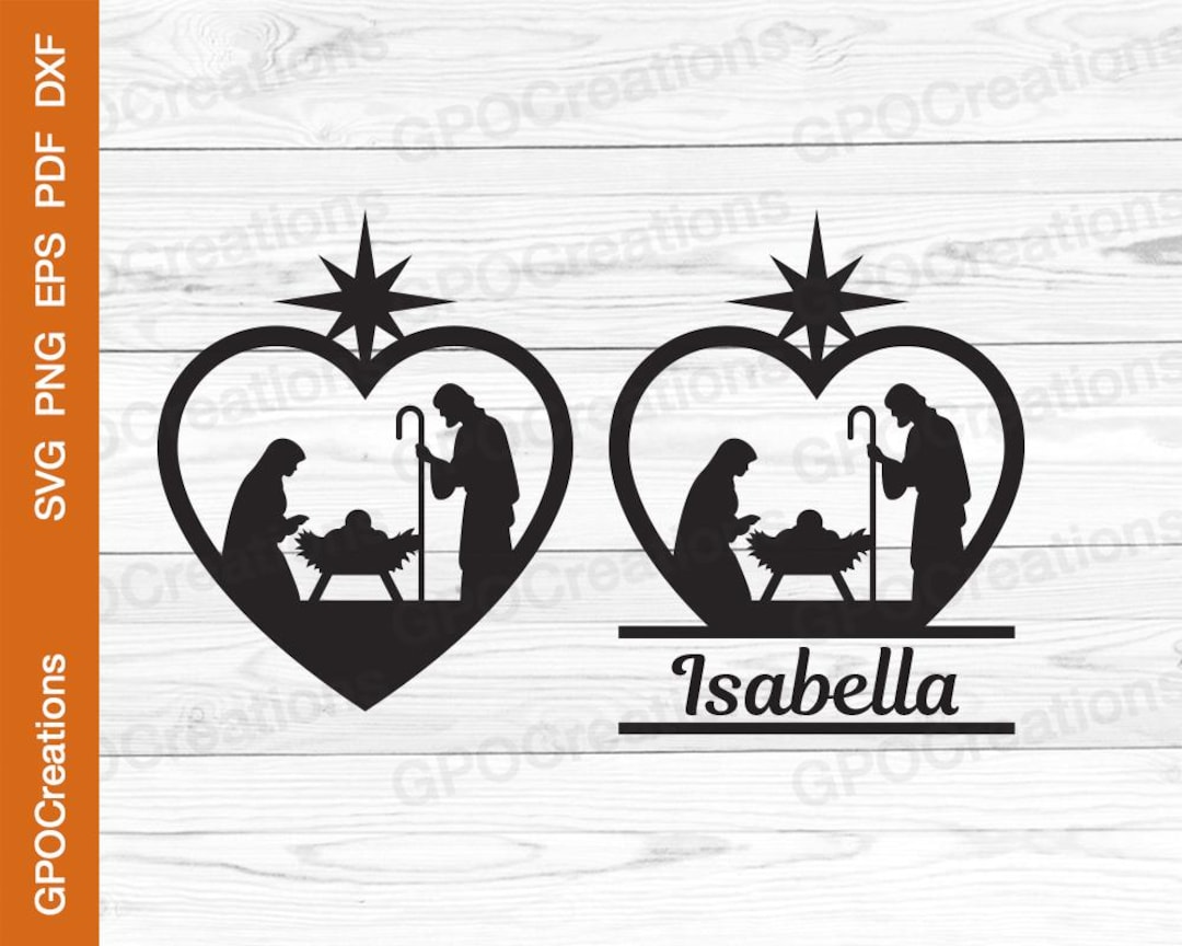 Nativity Scene SVG, Heart Nativity SVG, Nativity Scene Silhouette ...