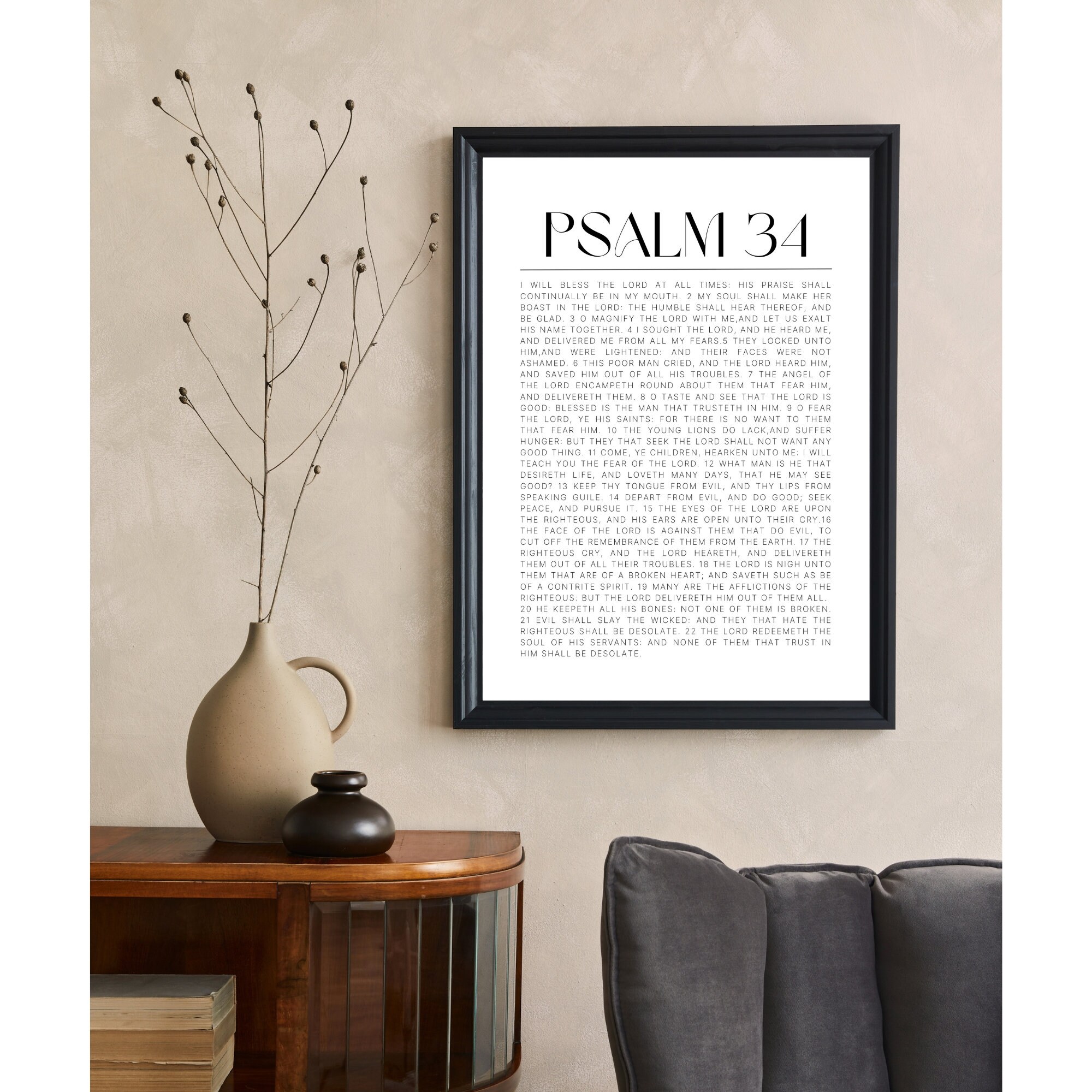 Psalm 34 Wall Art Print Living Room Christian Wall Art Psalm Chapter 34 ...