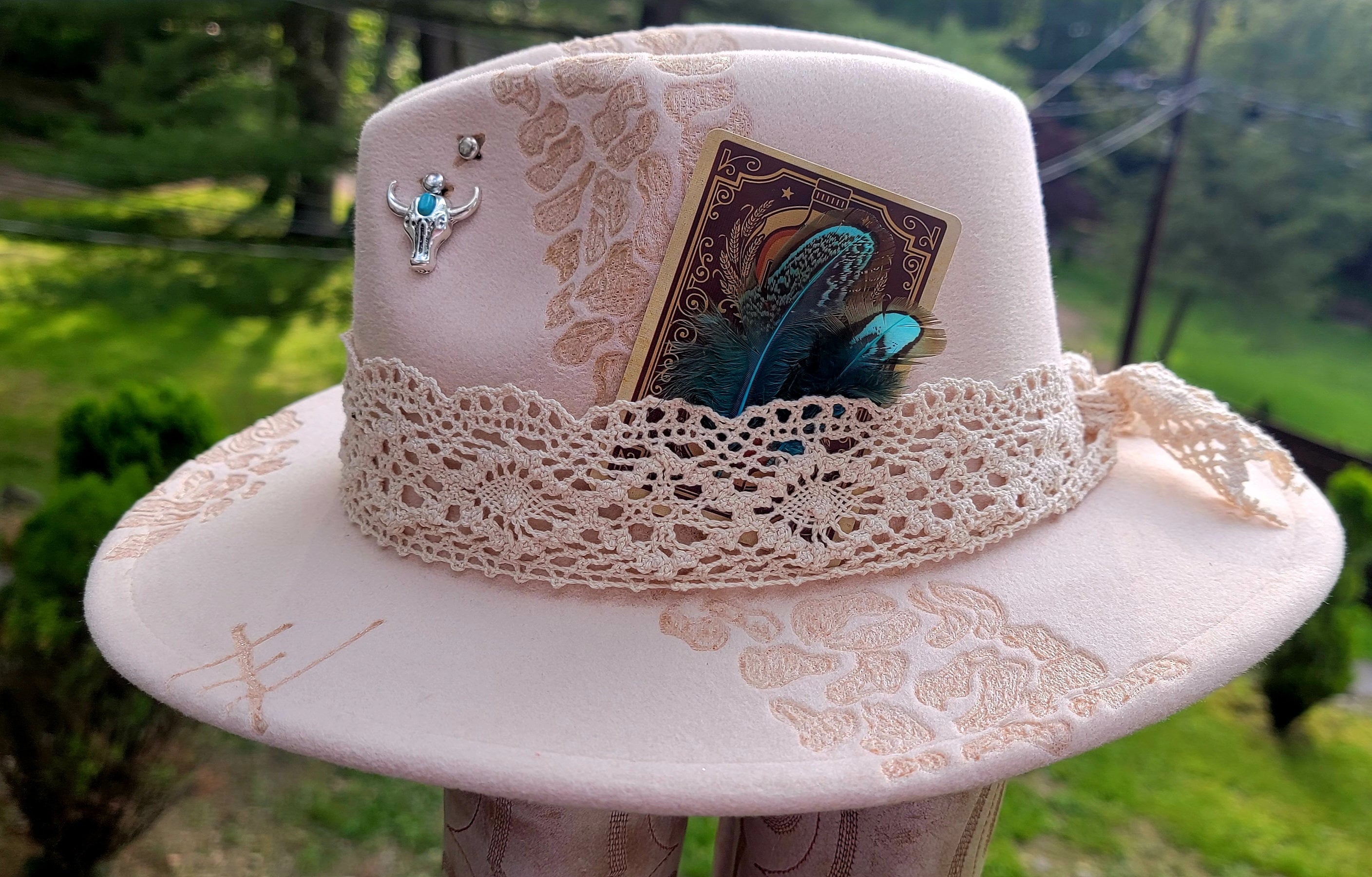 Leopard and Lace Hand Burned Fedora Cowboy Hat Country Music Concert ...