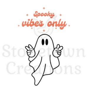 Spooky Vibes Only Peace Sign Ghost Retro Halloween Sublimation PNG ...