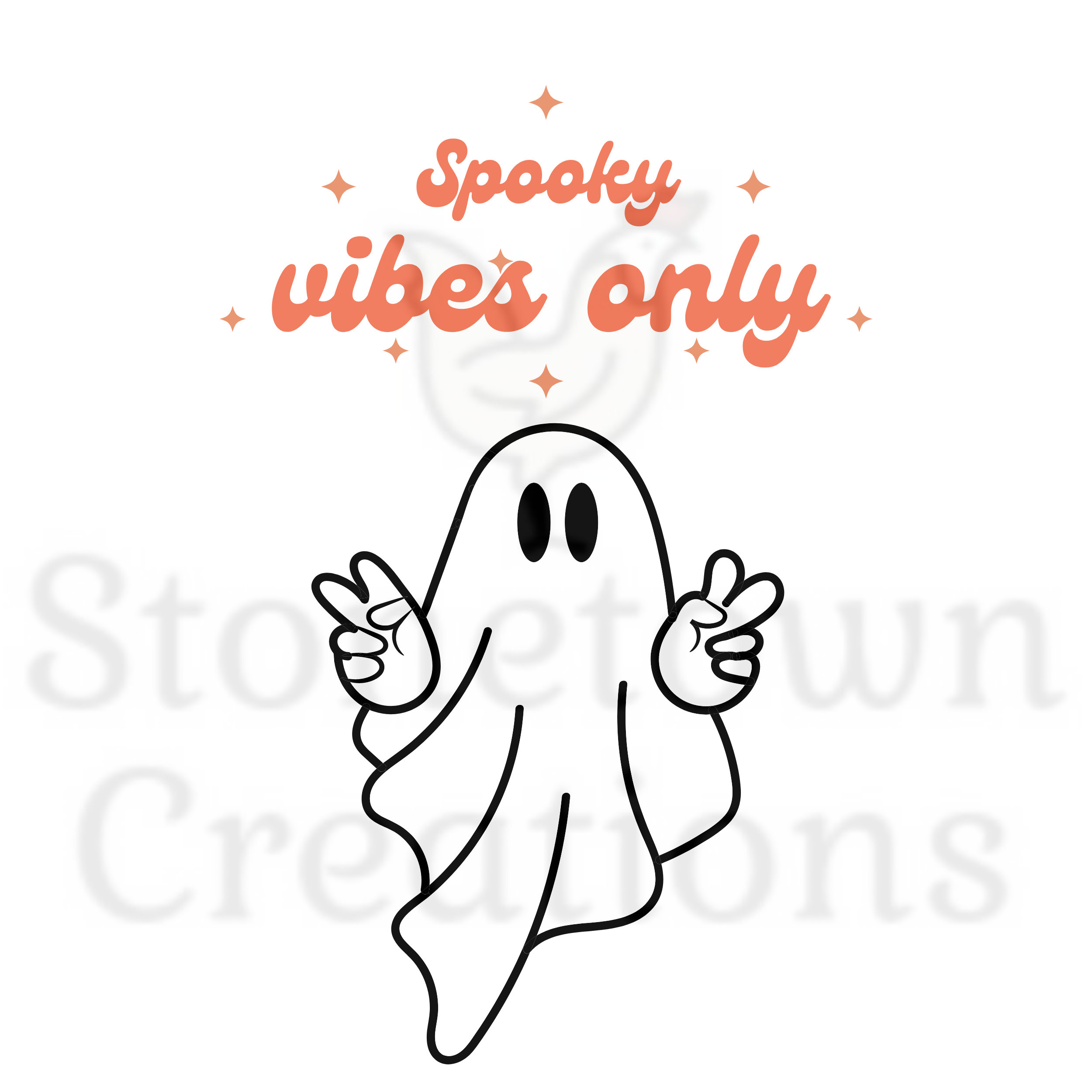 Spooky Vibes Only Peace Sign Ghost Retro Halloween Sublimation PNG ...