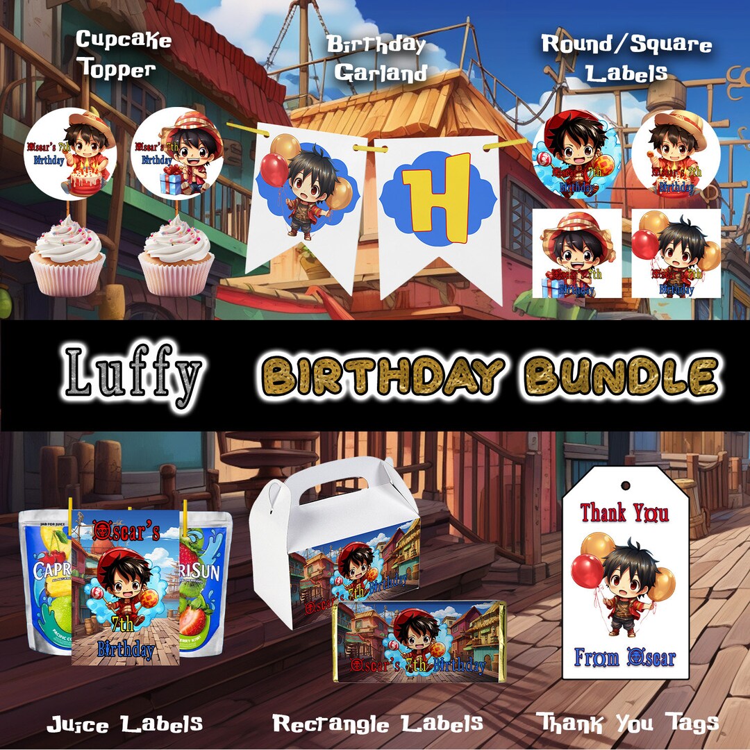 One Piece Luffy Birthday Bundle Set I Custom Printed - Etsy