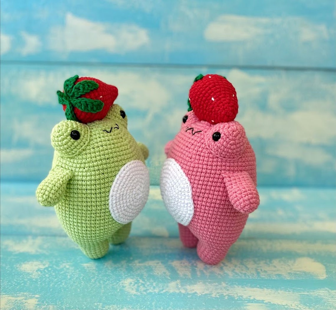 Crochet Strawberry Frog Plushie Organic Cotton Toys Frog - Etsy