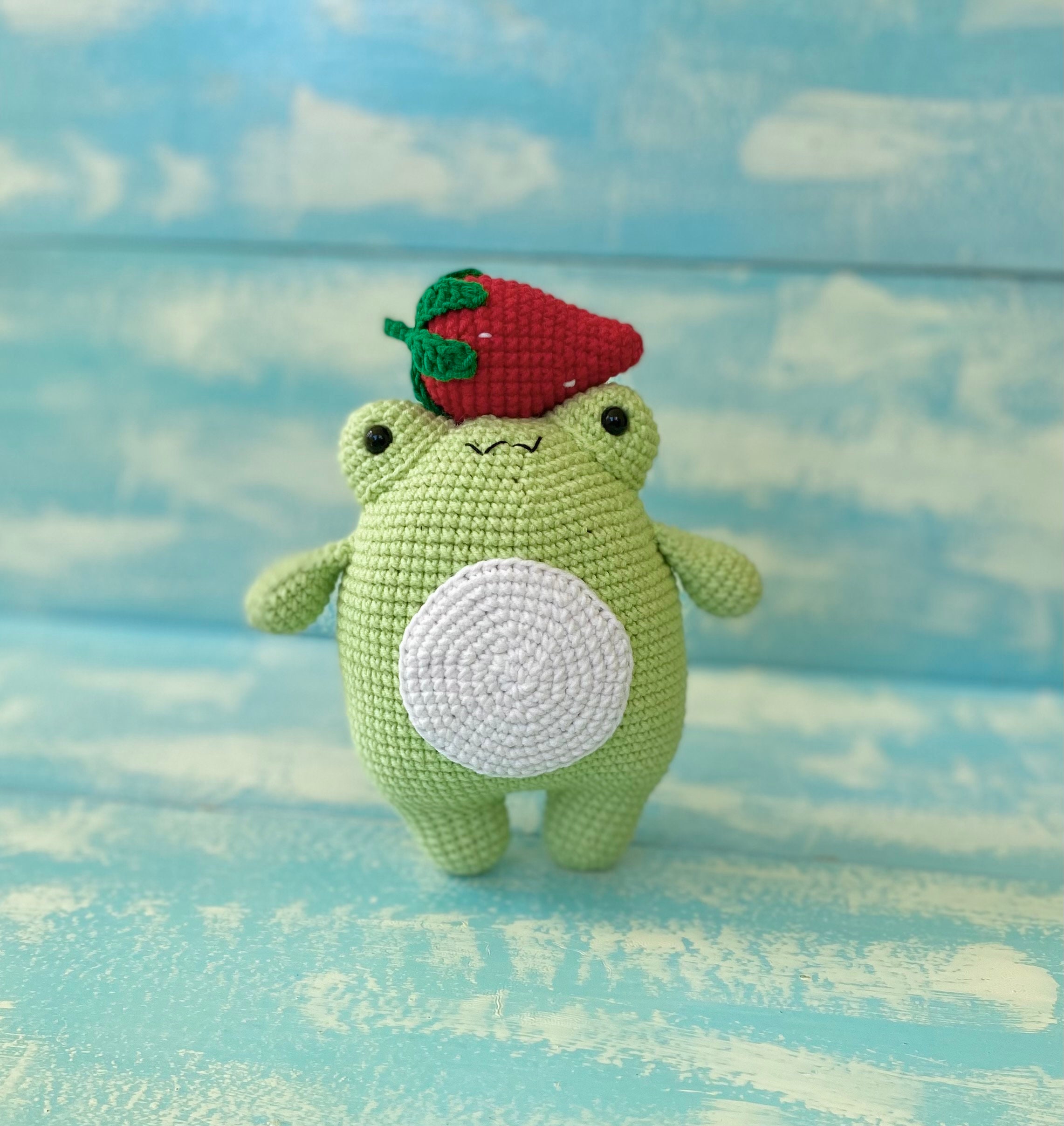 Crochet strawberry frog plushie organic cotton toys frog | Etsy