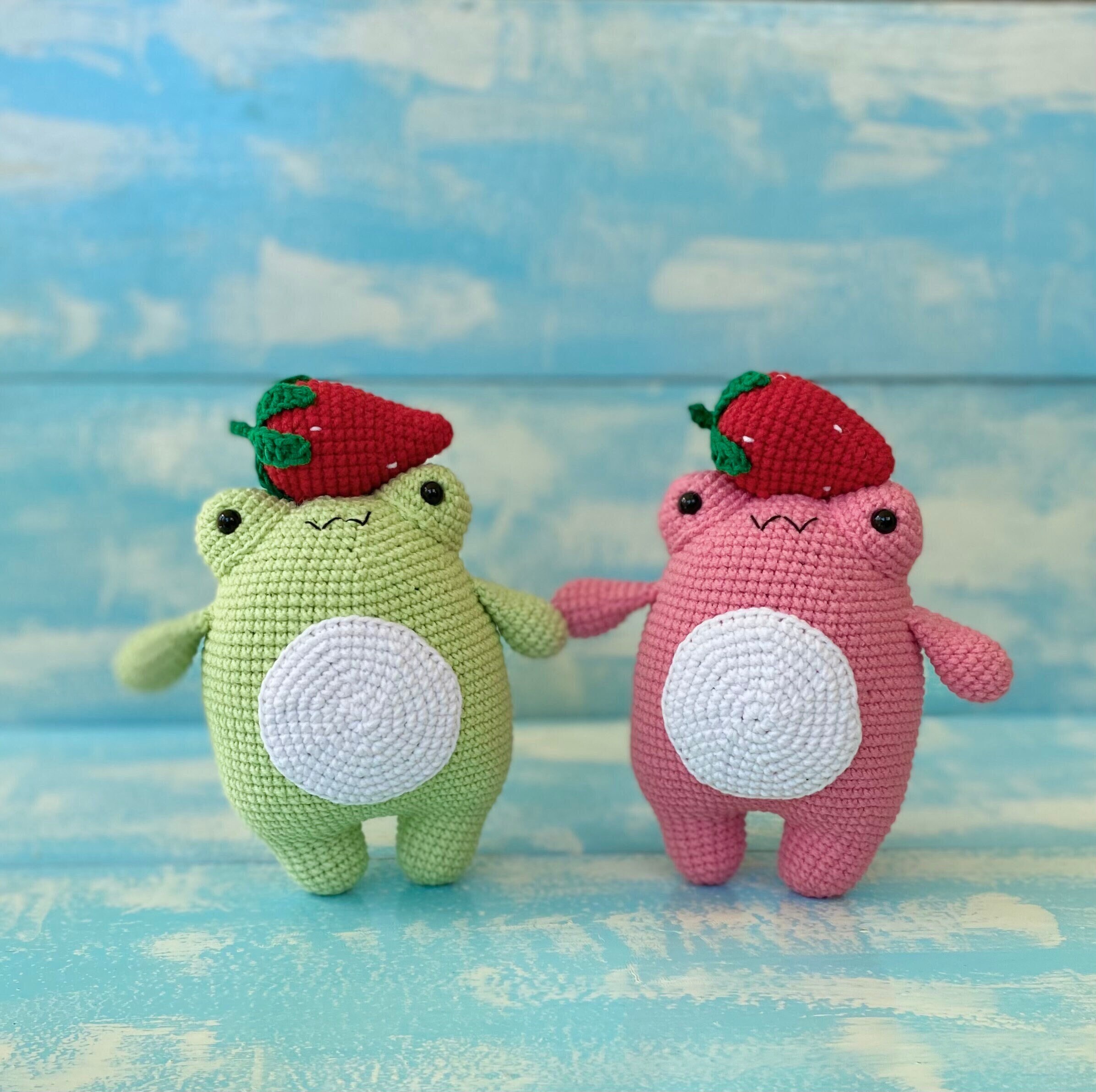 Crochet strawberry frog plushie organic cotton toys frog | Etsy