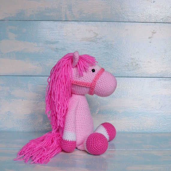 Pink plush pony soft toy for girl pink horse stuffed pink | Etsy