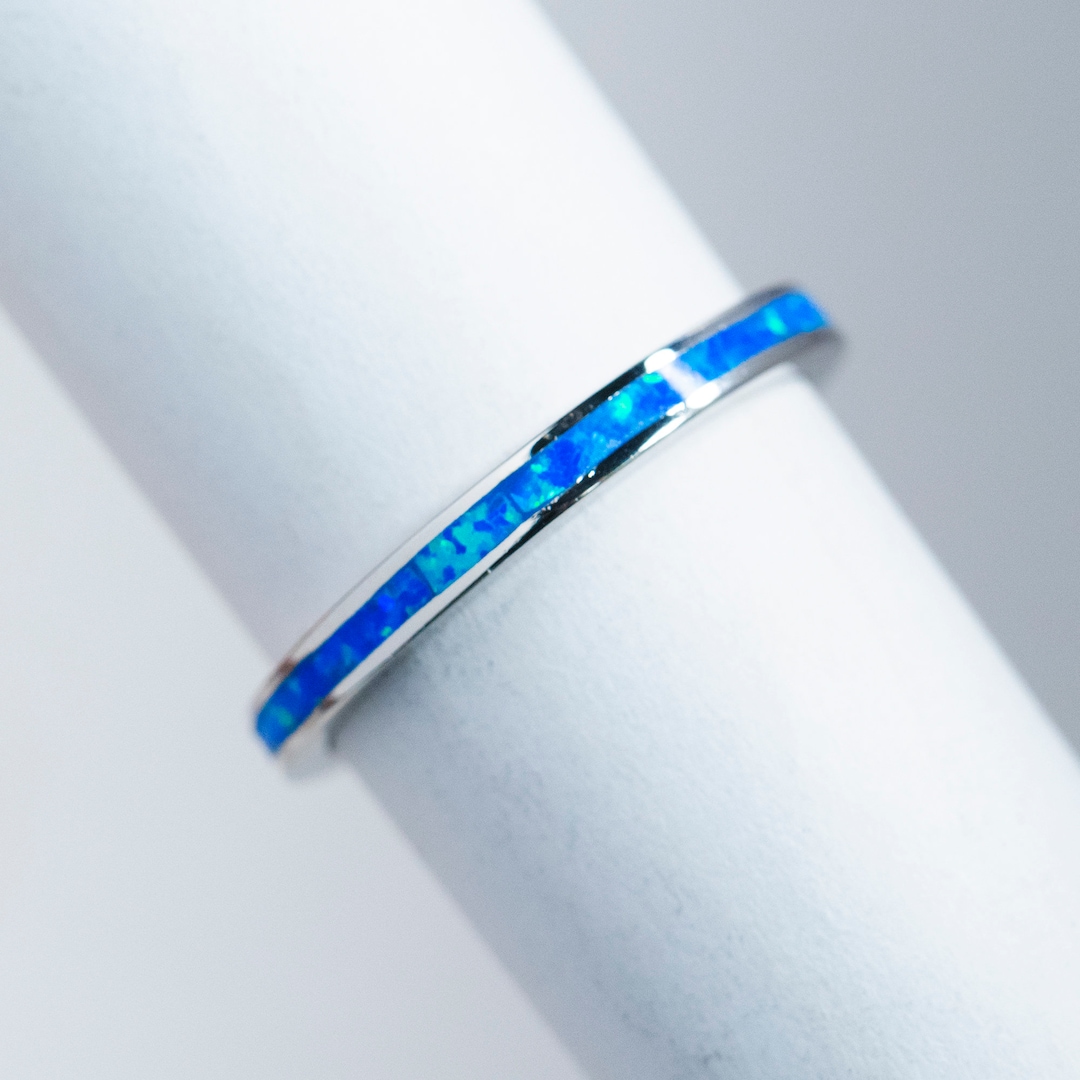 Blue Fire Opal Band 925 Sterling Silver Ring Lab Grown Blue Opal ...