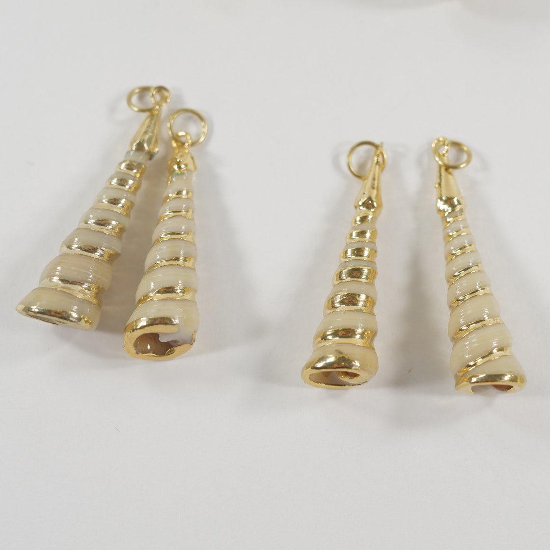 Spiral Auger Shell 24k Gold Plated Trim Pendant Sea Pendant Seashell ...