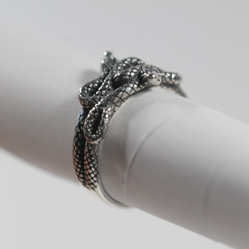 925 Sterling Silver 2 Intertwined SNAKES Ring Textured Serpent Ring for ...