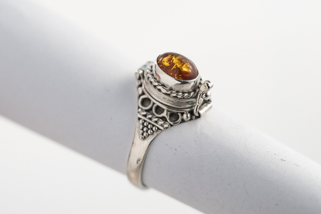Amber Poison Ring 925 Sterling Silver Locket Ring Secret - Etsy