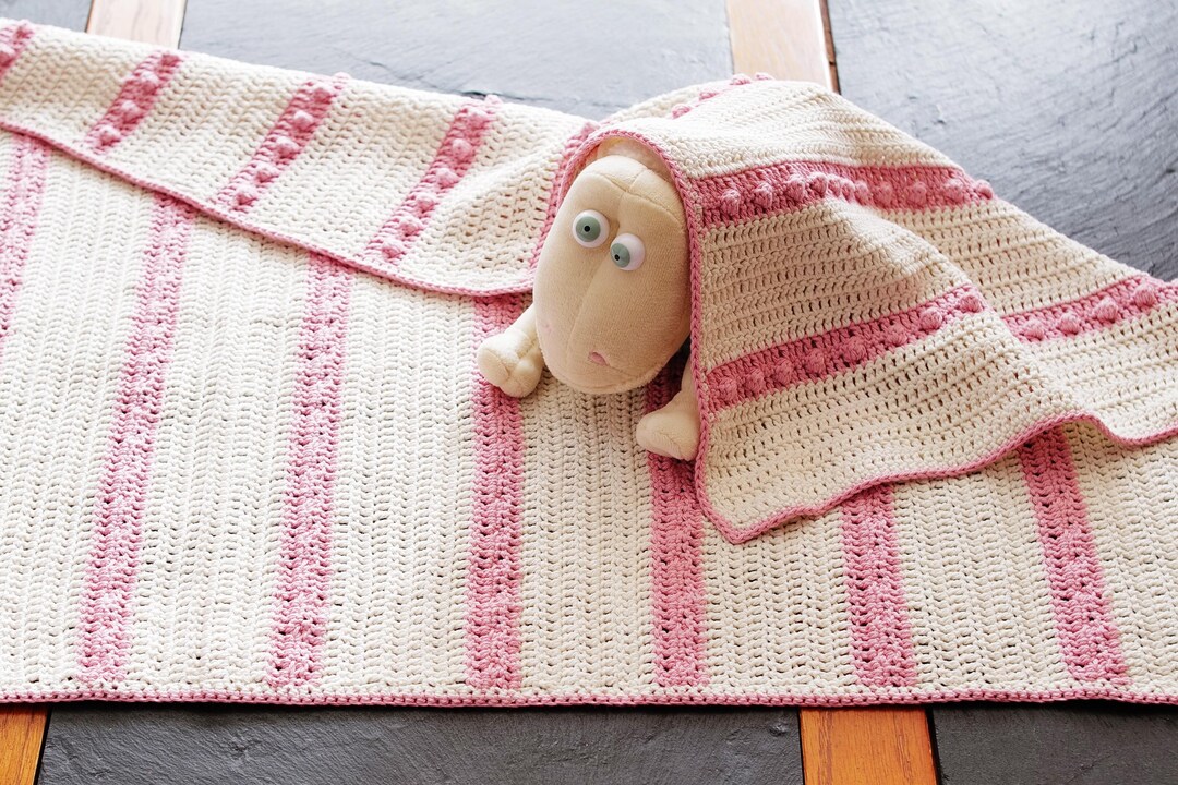 Handmade Crochet 100% Cotton Bobble Lines Baby Blanket Reversible ...