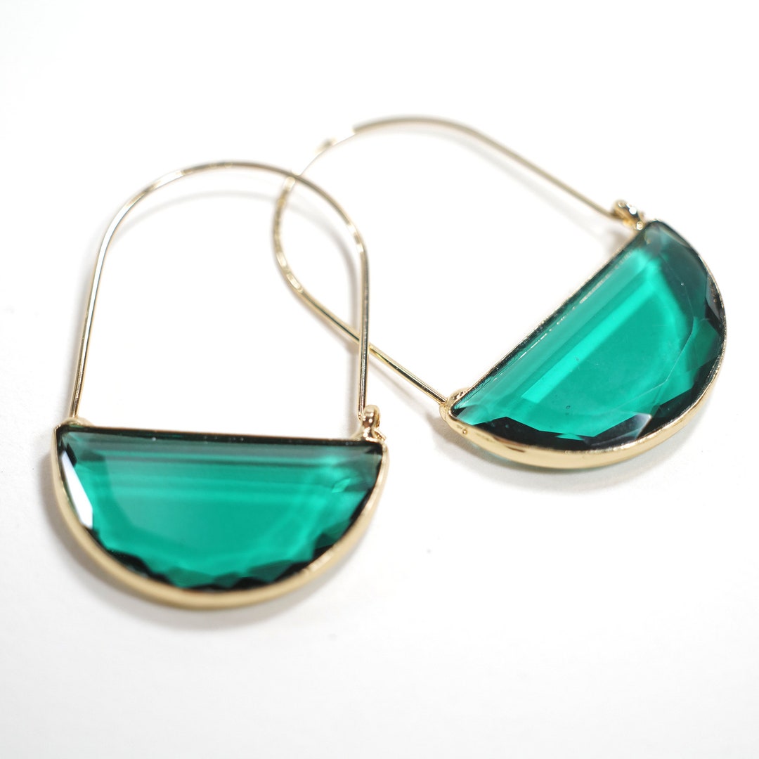 Half Moon Artisan Hand Blown Faceted Glass Hoop Earrings Crescent Moon ...
