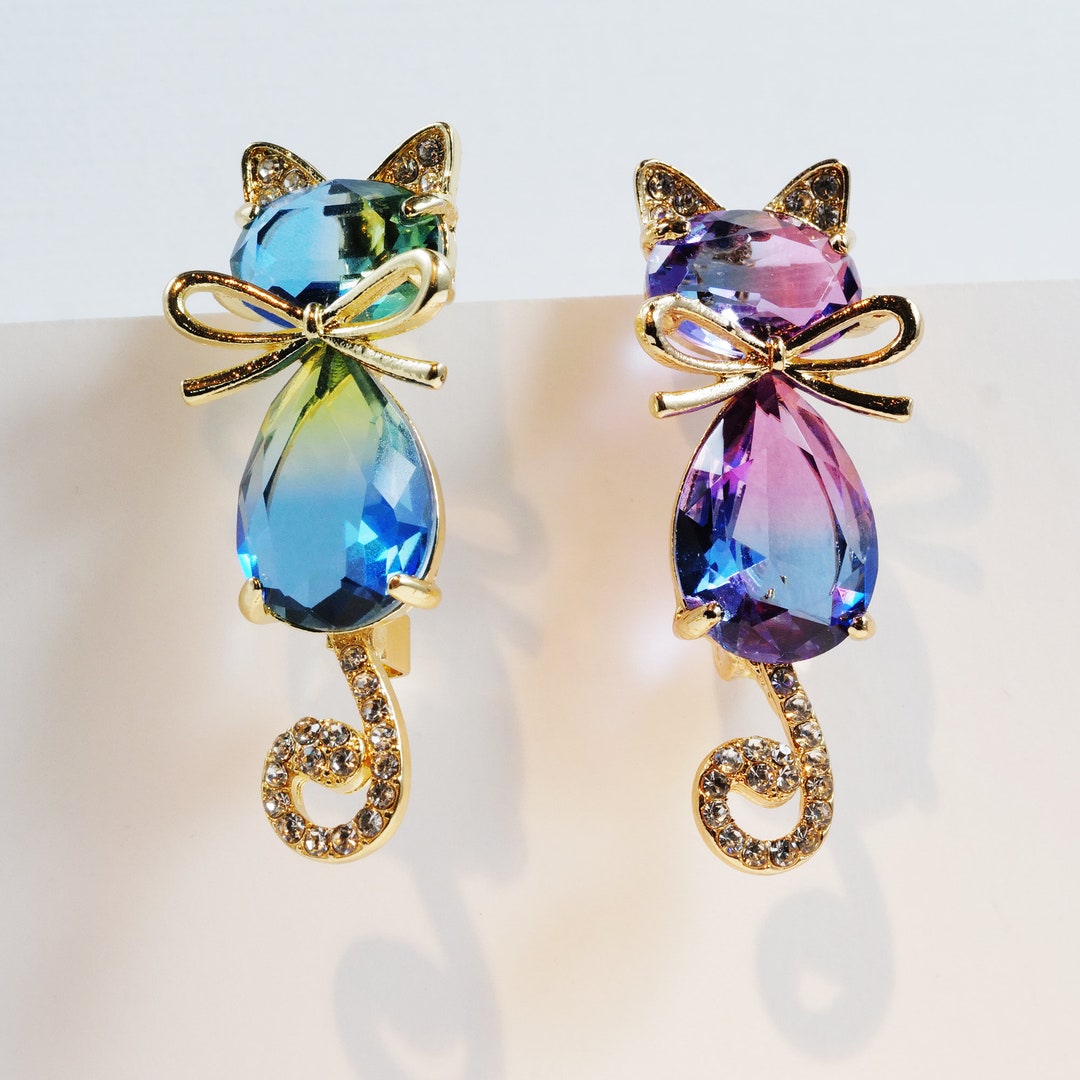 Vintage Inspired Cat Brooch Pin Cute Green to Blue, Purple to Blue ...