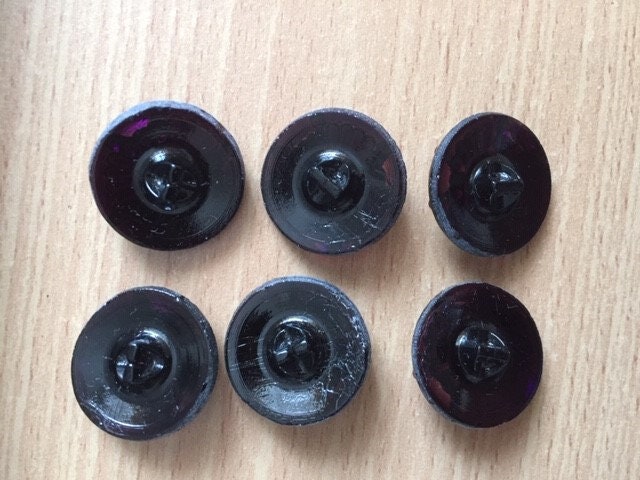 6 X Czech Vintage Crystal Glass Buttons With Blue/purple Iridescent ...