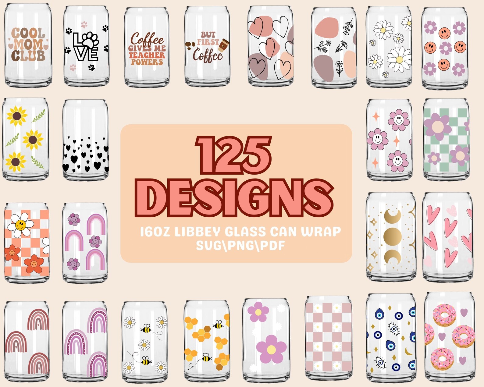 Libbey Glass Svg, Glass Can Svg, Can Wrap Svg, 16oz Libbey Can Wrap ...