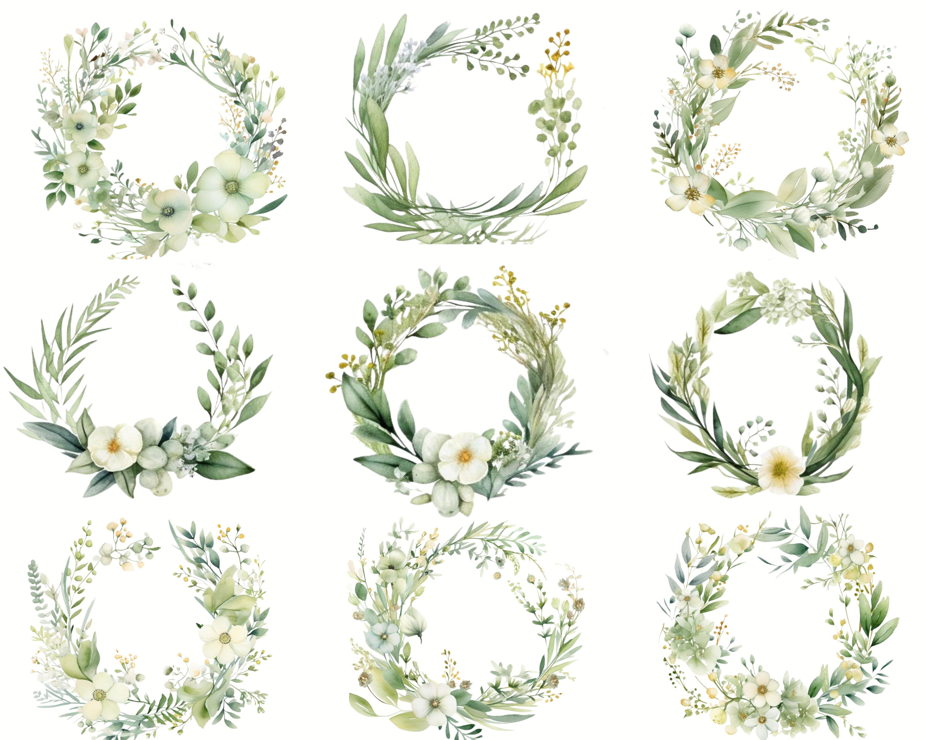 Watercolor Greenery Wreaths , Green Foliage Clipart ,greenery Clipart ...