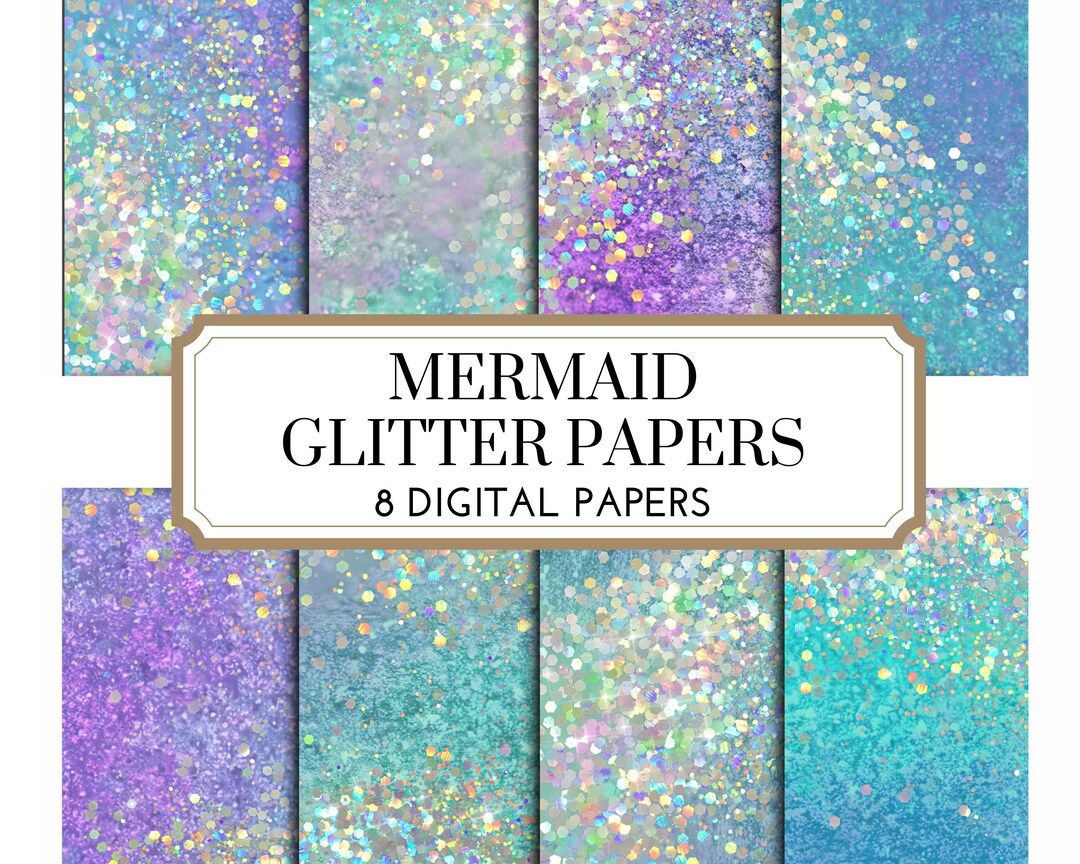 Blue Holographic Glitter Digital Paper, Mermaid Colors, Scrapbook ...