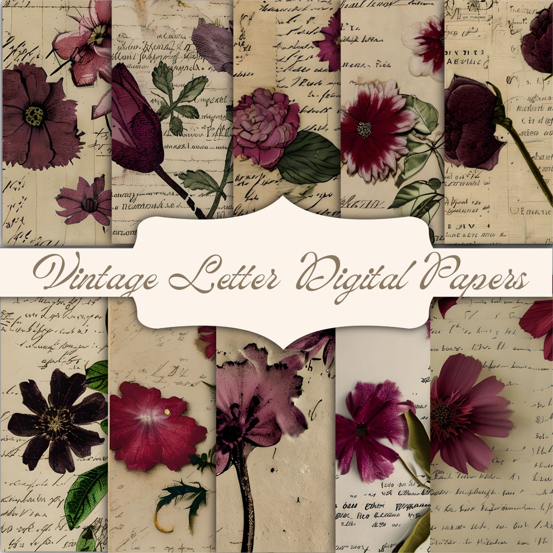 Pressed Flower Vintage Digital Paper, Vintage Textures, Antique Floral ...