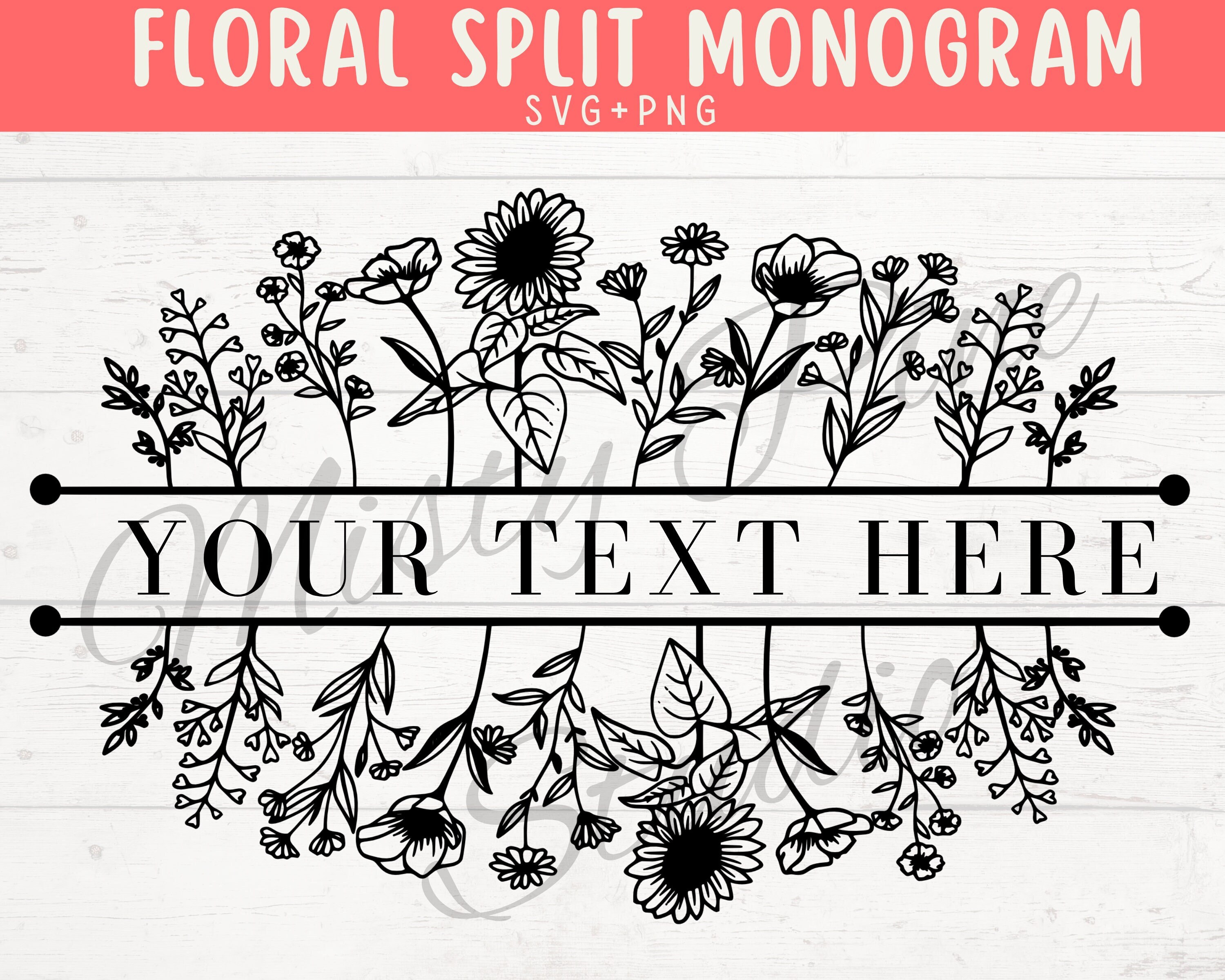 Flower Split Monogram, Floral Split Monogram, Wildflowers SVG, Floral ...