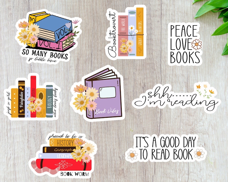 Printable Book Lover Stickers, Digital Stickers, PNG Stickers ,print ...