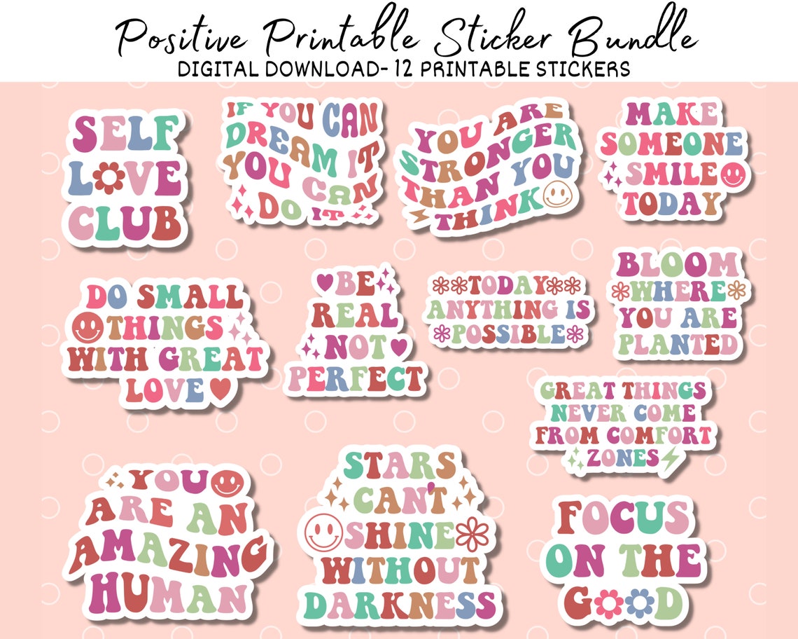 Positive Sticker Bundle, Groovy Sticker , Retro Motivational Sticker ...