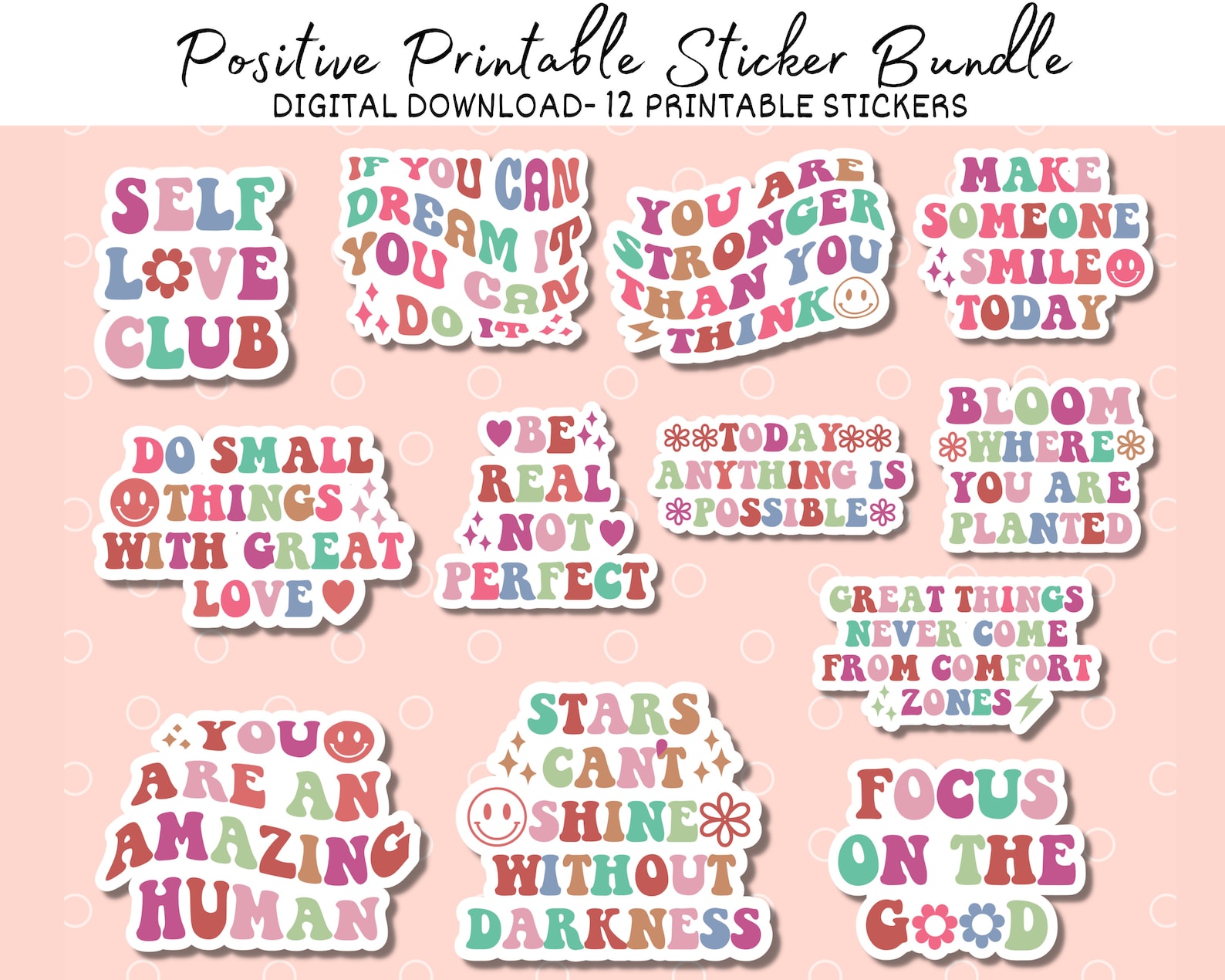 Positive Sticker Bundle, Groovy Sticker , Retro Motivational Sticker ...