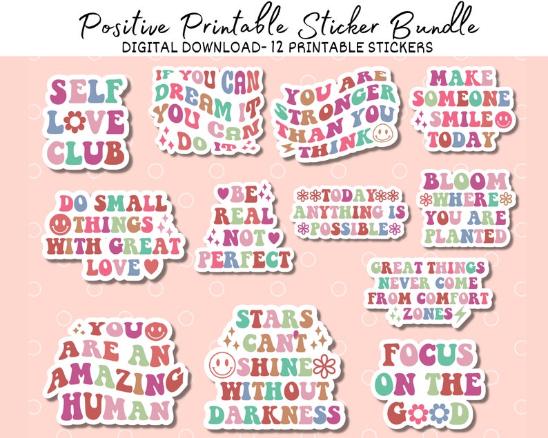 Positive Sticker Bundle, Groovy Sticker , Retro Motivational Sticker ...