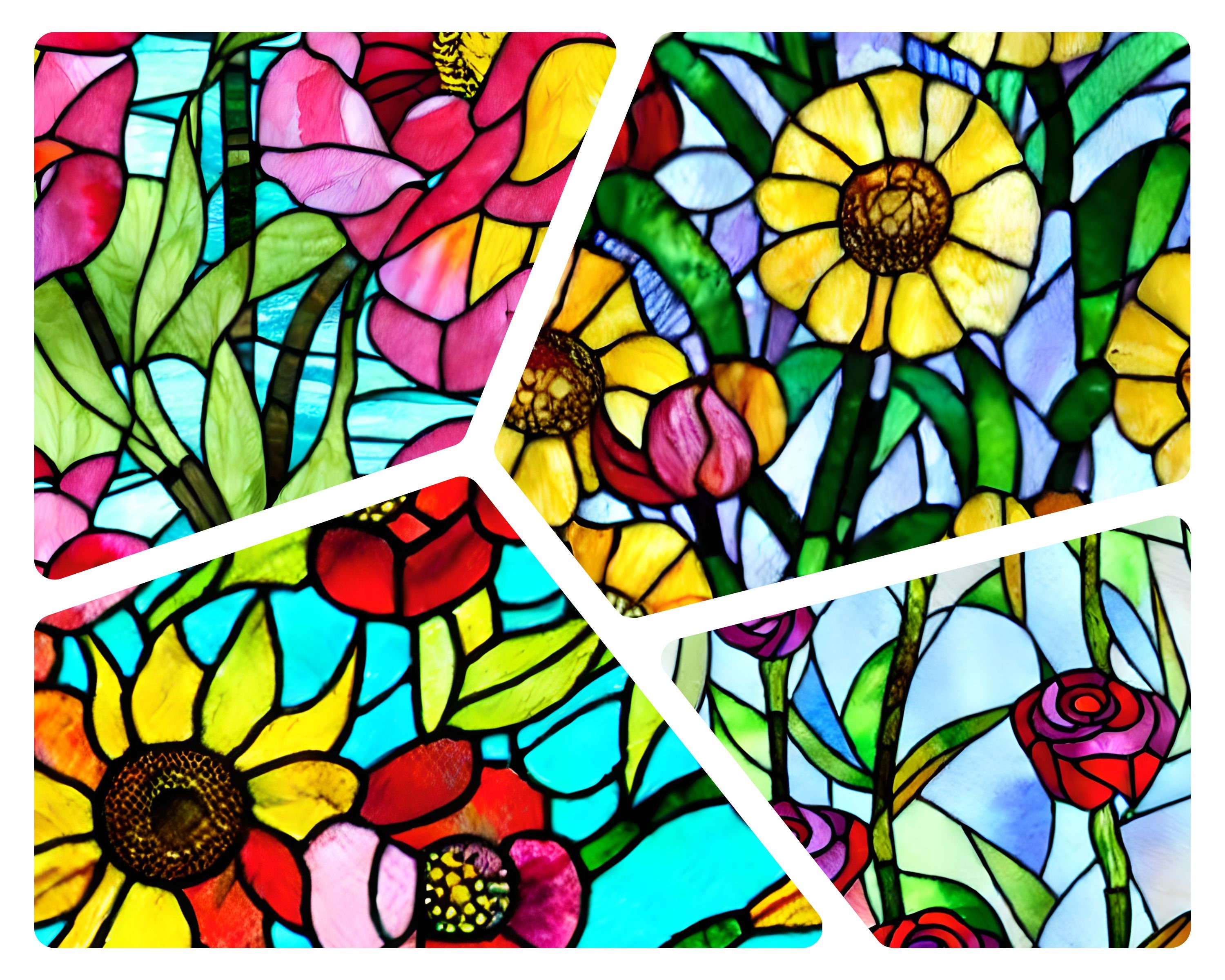 10 Stained Glass Digital Paper, Floral Stained Glass Pattern, Seamless ...