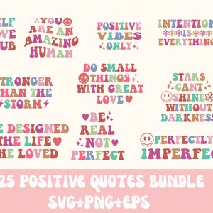 25 Positive Affirmations, Groovy Svg, Retro Motivational Bundle Svg ...